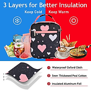 Lunch Box for Kids Girls Insulated Lunch Bag with Shoulder Strap and Pocket Pink Cute Lunch Cooler Thermal Meal Lunch Tote Bag for School Travel Outdoor, Rainbow Lunchbox, Practical Gif