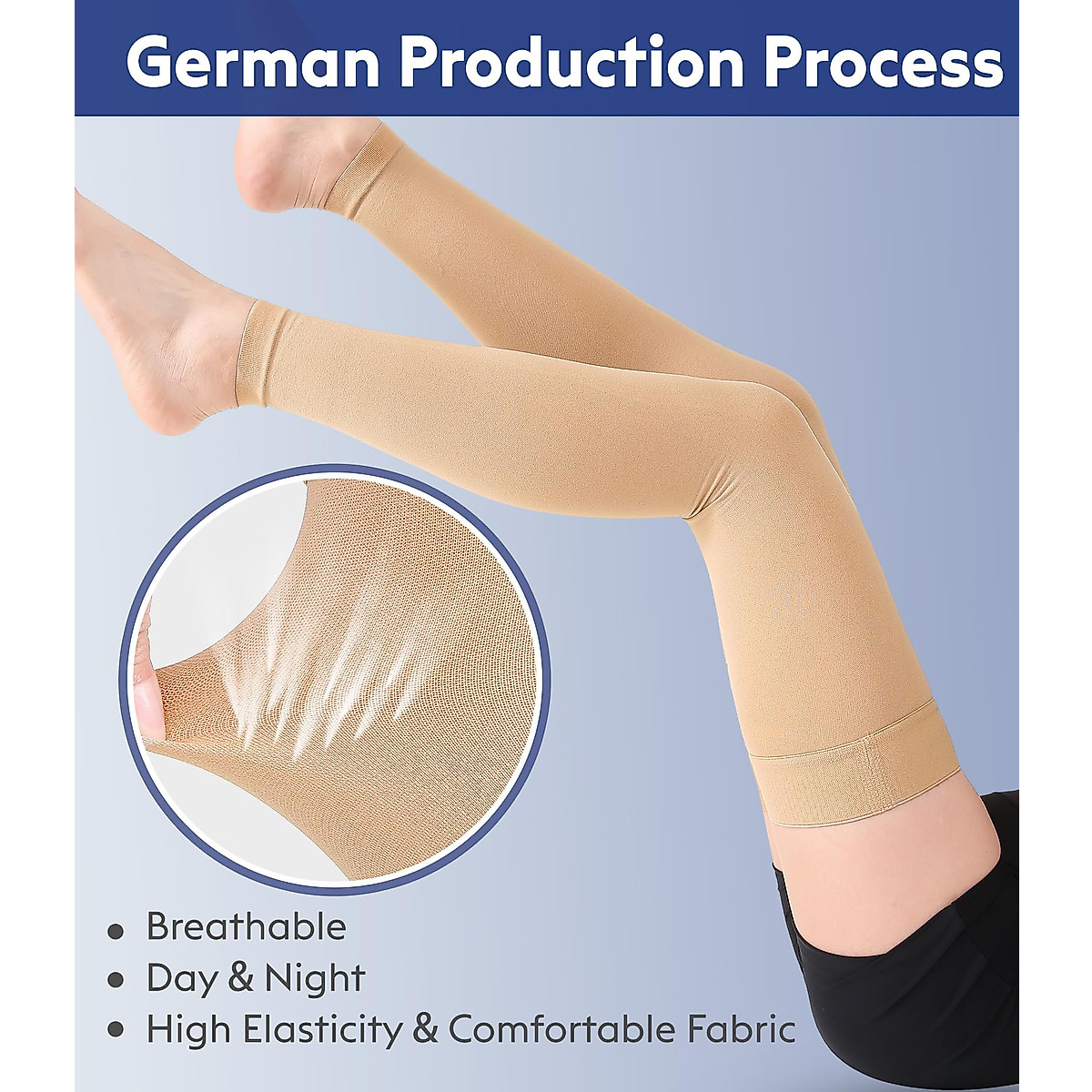 KEKING® Thigh High Compression Stockings Footless, Unisex, 15-20mmHg Leg Support Compression Sleeves with Anti-Slip Silicone Band, Opaque, Treatment Swelling, Varicose Veins, Edema,DVT, Beige XX-Large