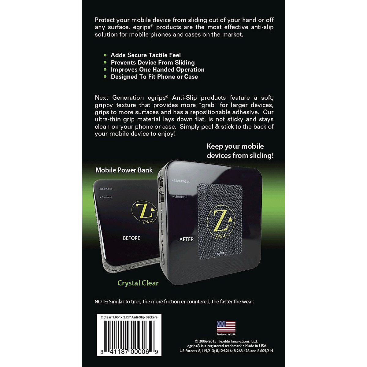 egrips 2pk Clear 2.13x3.5 54x89mm Rectangle, Universal Anti-Slip Grip Sticker for Mobile Phone Case, iPhone Galaxy Note Pixel, Not for Phone Sides or Curved Surfaces