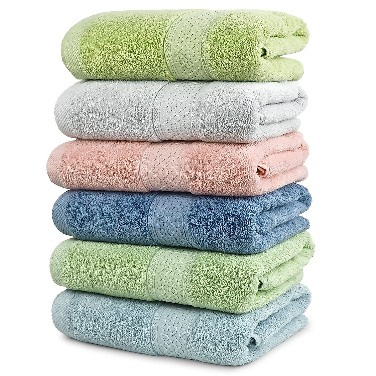 Cleanbear Luxury Bath Towels Set of 6 Shower Towels with Assorted Colors for Different Family Members 55 by 27 Inches Ultra Soft Bathroom Towels Highly Absorbent Body Drying Towels