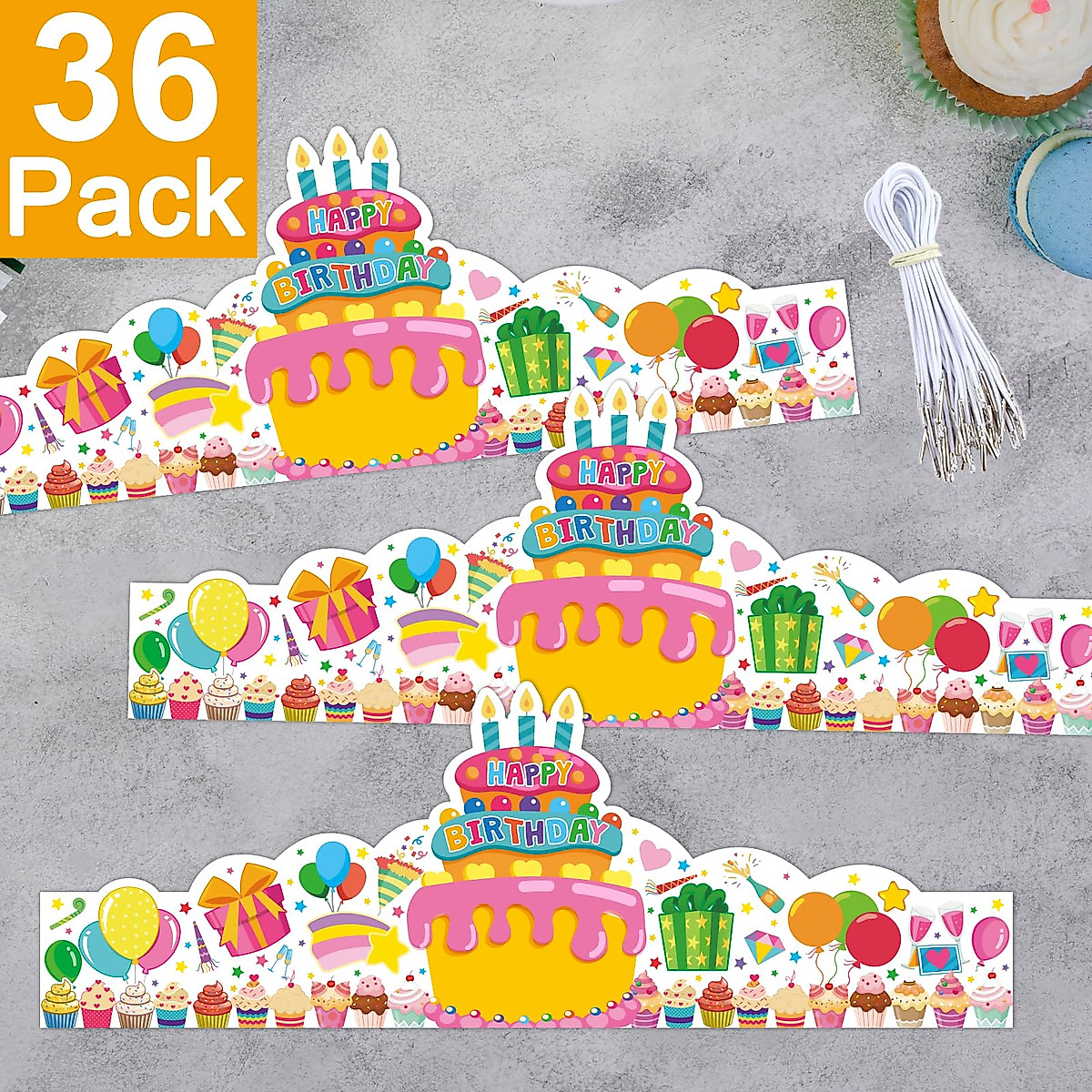 TENDFINE 36 Pack Birthday Crowns for Kids Colorful Paper Party Hats Birthday Crown Set for Teachers Students Classroom