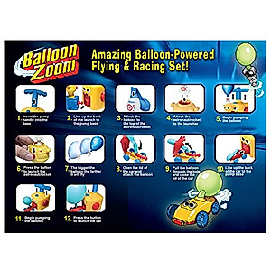 Ontel Balloon Zoom - Balloon-Powered Race Car and Rocket Launcher Toy Set, Ages 3+, Red Racer Car with Astronaut Flyer