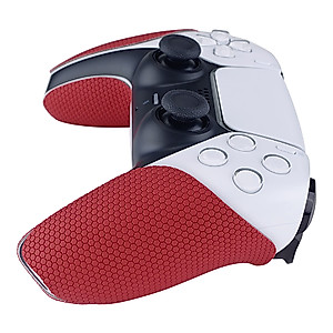 eXtremeRate PlayVital Red Anti-Skid Sweat-Absorbent Controller Grip for ps5 Controller, Professional Textured Soft Rubber Pads Handle Grips for ps5 Controller