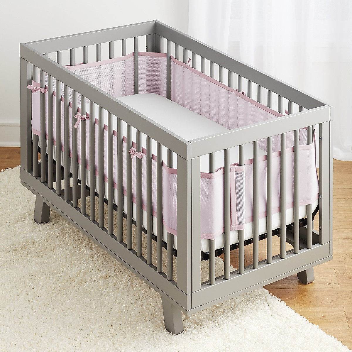 BreathableBaby Breathable Mesh Liner for Full-Size Cribs, Classic 3mm Mesh, Light Pink (Size 4FS Covers 3 or 4 Sides)