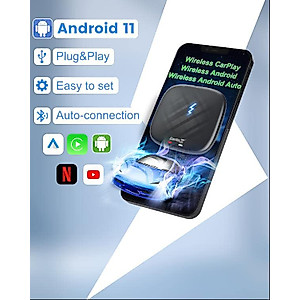 Carlinkit Ai Box Mini, Android 11, Multimedia Video Magic Box,3GB+32GB,Built-in GPS,Wireless Caplay & Wireless Android Auto, Only Support Car with OEM Wired CarPlay