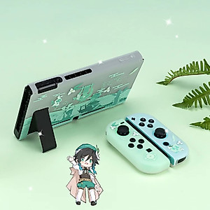 Cute Genshin Impact Venti Case Compatible with Nintendo Switch, Dockable Case Cover, Ergonomic Soft TPU Grip Case for Joycon, Sparkle Skin Set