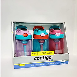 Contigo Kids Water Bottle, 14 oz with Autospout Technology – Spill Proof, Easy-Clean Lid Design – Ages 3 Plus, Top Rack Dishwasher Safe, 3-Pack, Purple/Blue/Pink