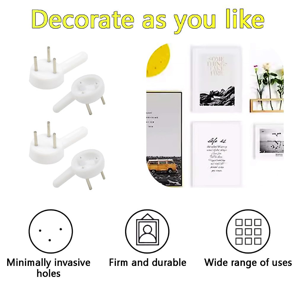 Hocansen 100 PCS Picture Hanging Hooks Plastic Invisible Nail Hangers Concrete Wall Hooks Hardwall Picture Hangers Picture Hook for Photo Frame Decorations (XK-SL/25x15x5mm)