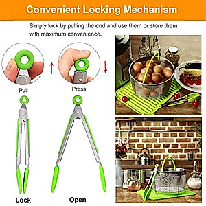 Kitchen Tongs with Silicone Tips - ForTomorrow Set of 5, 7 9 Inch Premium Silicone Tipped Tongs for Cooking Heat Resistant, Serving Food, BBQ