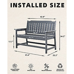 Restcozi Outdoor Bench, 49" HDPE Patio Garden Bench with Armrests Weatherproof Porch Bench for Outdoors Lawn Yard Porch