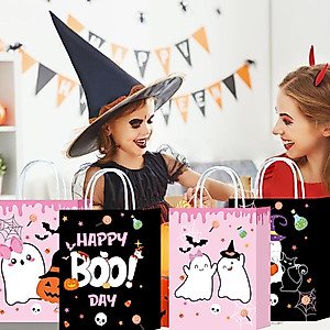 Keioy Halloween Paper Gift Bags 24 Pack, Halloween Themed Treat Bags with 4 Unique Designs (6 Pcs Each) for Happy Boo Day, Pumpkin Gifts, Ghost Party Favors, Perfect Halloween Goody Bags for Parties