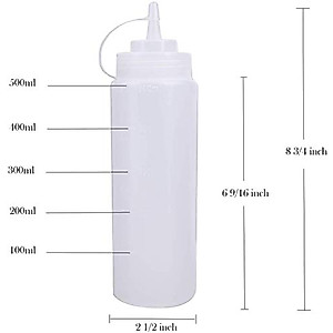 Bekith 12 pack 16 Oz Wide Mouth Plastic Squeeze Condiment Bottles with Twist On Cap Lids and Discrete Measurements, Empty Squirt Bottle For Sauce, Ketchup, Paint