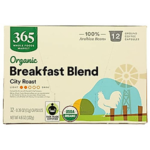 365 by Whole Foods Market, Coffee Breakfast Blend City Roast Pods Organic 12 Count, 4.6 Ounce (Packaging May Vary)
