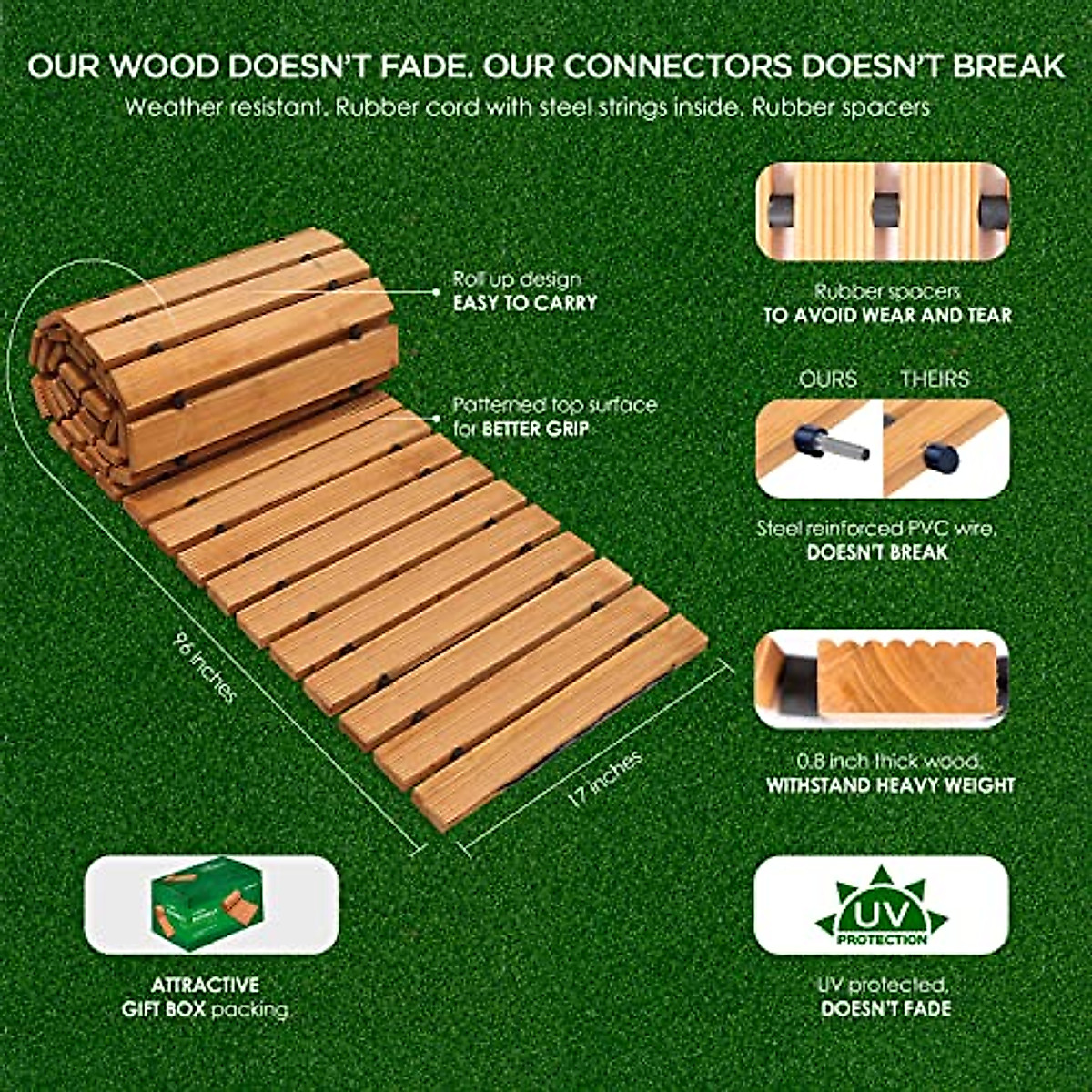 Garden Pathway Wooden Garden Pathway Garden Path Pavers for Outside Walkway with Weather Resistant UV Protected Woods to Roll Out in Outdoor Garden Beach Boardwalk Wedding Party 8Ft Wooden Pathway