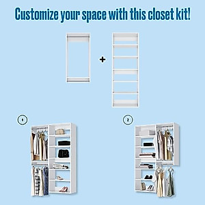 Closet Kit with Hanging Rods & Shelves - Corner Closet System - Closet Shelves - Closet Organizers and Storage Shelves (White, 63 inches Wide) Closet Shelving