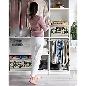 Storage Cubes Organizer with Handles, Magnolia Flowers Plant on Wooden Plank Storage Bins Fabric Collapsible Storage Baskets for Shelf Closet Nursery Cloth Organizers Box 1pcs-15x11x9.5in