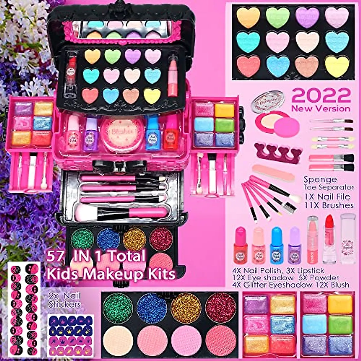 Kids Makeup Kit for Girl - Safe & Non Toxic Washable Makeup for Kids, Real Girls Makeup Kit for Kids Age 4-12, Princess Dress Up Toys for Girls Kids Children, Girls Christmas Birthday Gift Age 4-12