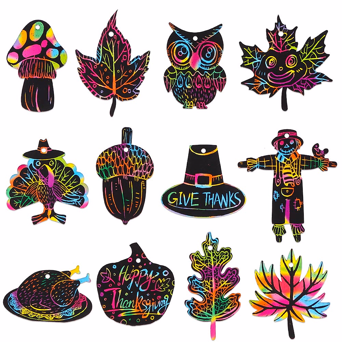 Hohomark Thanksgiving Scratch Off Cards - 24PCS Thanksgiving Crafts for Kids DIY Rainbow Scratch Paper for Thanksgiving Party Thanksgiving Arts and Crafts for Kids