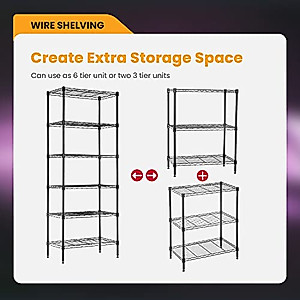 BestOffice Adjustable Wire Shelving Storage Shelves Heavy Duty Shelving Unit for Small Places Kitchen Garage (Black, 13" D x 23" W x 59" H)