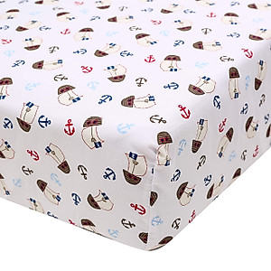 Brandream Boys Crib Bedding Sets Nautical Anchor Palm Dog Pirate Theme Nursery Set - Baby Quilt, Fitted Crib Sheet, Crib Skirt Included, 3 Pieces Navy Blue