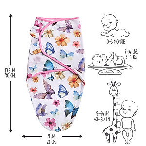 Baby Swaddle Blanket for Newborn Girl, 0-3 Months Small/Medium, 3 pcs Infant Swaddle Sack in a Gift Box, 100% Cotton Adjustable Swaddle Wrap, Pink