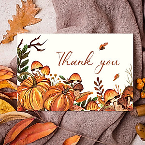 Whaline 24 Pack Fall Thank You Cards Autumn Mushroom Pumpkin Leaves Greeting Cards with Envelopes Stickers Vintage Blank Note Cards for Thanksgiving Harvest, 4 x 6 Inch