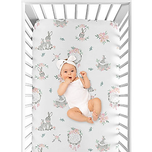 Sweet Jojo Designs Blush Pink and Grey Woodland Boho Dream Catcher Arrow Girl Baby or Toddler Nursery Fitted Crib Sheet for Gray Bunny Floral Collection - Watercolor Rose Flower