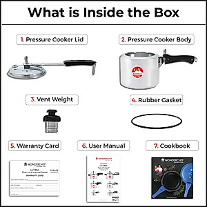 Wonderchef Ultima Inner Lid Indian Cooking Aluminum Pressure Cooker, 3 Quarts, Silver