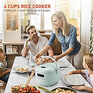 Bear Rice Cooker 8 Cups Cooked, Rice Cooker Small with 6 Cooking Functions, Advanced Fuzzy Logic Micom Technology, 24 Hours Preset Keep Warm, Non-Stick Inner Pot, 2L Green