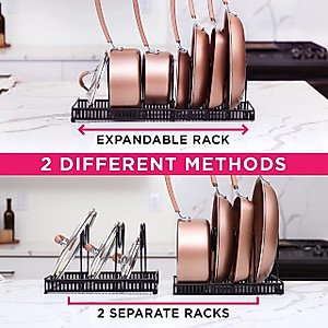 Berry Ave Adjustable Pan Organizer and Pot Rack with 8 Tiers, Rustproof Kitchen Cabinet Storage Organizer For Heavy Pots Pans and Cookware, Display On Counter w/ 3 Easy DIY Options