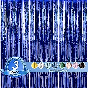 Birthday Party Decorations| 3 Pack 3.3 x 9.9 ft Blue Foil Fringe Curtains Party Supplies|Tinsel Curtain Backdrop for Parties, Glitter Streamers Backdrop for Birthday/Photo Booth Backdrops/Party Decor