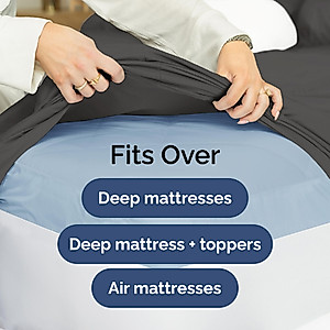 Extra Deep Full Fitted Sheet - Hotel Luxury Single Fitted Sheet Only - Easily Fits 18 inch to 24 inch Mattress - Ultra Soft, Wrinkle & Fade Free w/Extra Deep Pockets - Breathable & Comfy - Charcoal