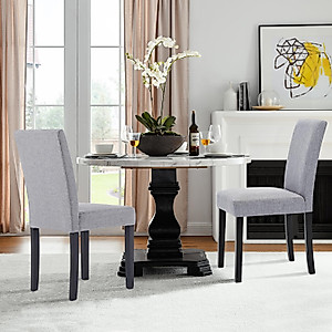 Zanzio Set of 2 Dining, Upholstered Fabric Side Chair Ergonomic High Back Armless with Wood Legs and Padded Seat, Light Gray