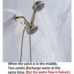 G-Promise High Pressure Dual Shower Head Combo | 72 Inches Flexible Stainless Steel Hose, 3-Way Solid Brass Diverter Bracket (Polished Brass)