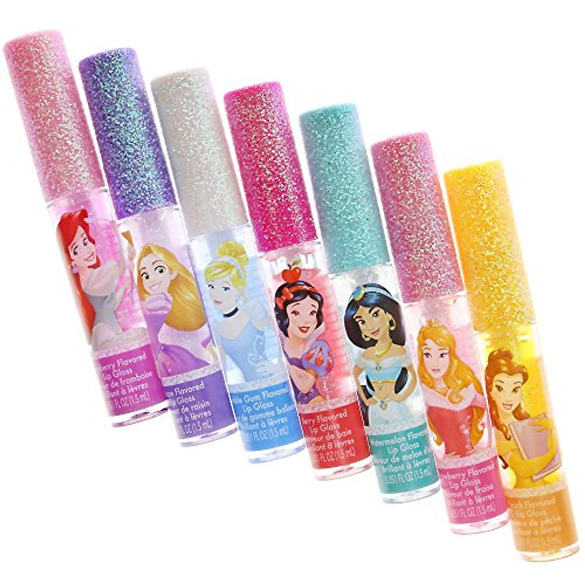 Townley Girl Disney Princess Super Sparkly Lip Gloss Set, 0.05 Fl Oz (Pack of 7)