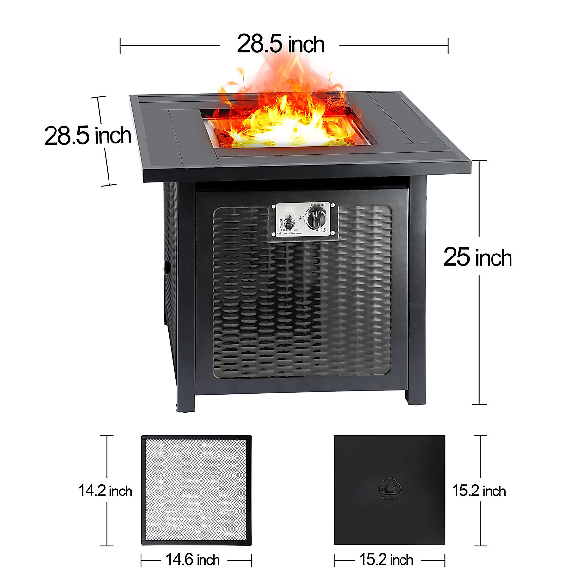 Aisender Outdoor Propane Fire Pit 28 Inch Gas Fire Pit Table, 50,000 BTU Square Fire Table with CSA Safety Certificate for Celebration and Party in The Garden, Backyard and Patio