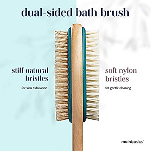MainBasics Back Scrubber for Shower Long Handle Back Brush Dual-Sided with Exfoliating and Soft Bristles