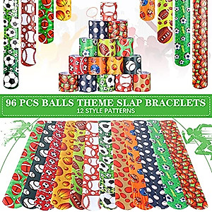 Deekin Sports Ball Slap Bracelets Football Baseball Basketball Snap Bracelet Bands Slap Bands Colorful Slap Bracelets Party Favors for Boys Birthday Party Supplies, 8.8 x 1.2 Inch (48 Pcs)