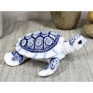 Ebros Terracotta Blue and White Feng Shui Celestial Sea Turtle Statue 4.5" Wide Talisman of Stability and Fortune Lucky Tortoise Figurine Decorative Zen Turtles Tortoises