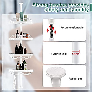 COCONUT Corner Shower Caddy Tension Pole, 54-114Inch Rust-proof 4 Tier Shower Organizer, Drill Free Telescoping Shower Shelves for Bathroom Bathtub (White)