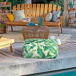 Melody Elephant Inflatable Stool Ottoman Pouf, All Weather Round Footrest Footstool 23 x 23 x 9 Inch Square Ottoman, Portable Ottoman for Garden Patio Indoor Outdoor,Swaying Palms