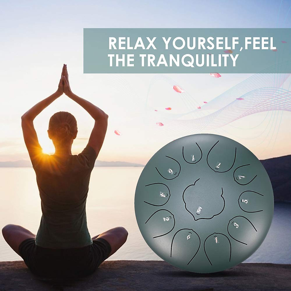 Tongue Drum, 12 Inch 11Notes Steel Tongue Drum Percussion instrument with Drum Mallets Carry Bag, 2 Drumsticks And Textbook (Green)