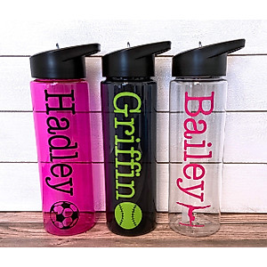 Personalized 24 oz Sports-Themed Water Bottle Tumbler with Custom Vinyl Decal by Avito - Soccer, Volleyball, Baseball, Cheer, Dance, Gymnastics, Ballet, Football, Kids Water Bottle