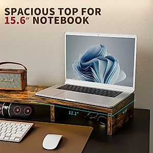 XBurmo Monitor Stand Riser, Dual Monitor Stand with slots for TV/PC/Laptop, Wood Computer Monitor Stand with adjustable Length and Angle, Rustic Brown