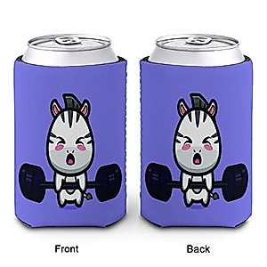 Can Cooler Sleeves Coozies for Cans And Bottles Insulators Cute Zebra Lifting Barbell Print PVC Elastic Reusable
