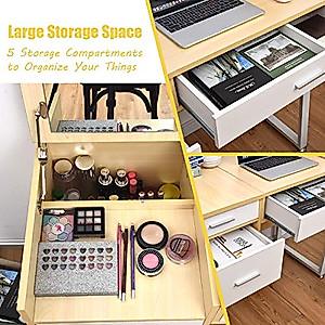 CHARMAID Makeup Table Writing Desk with Flip Top Mirror, Vanity Table with 5 Storage Compartments, Dressing Table Computer Laptop Desk with 2 Large Drawers for Students Girls Women