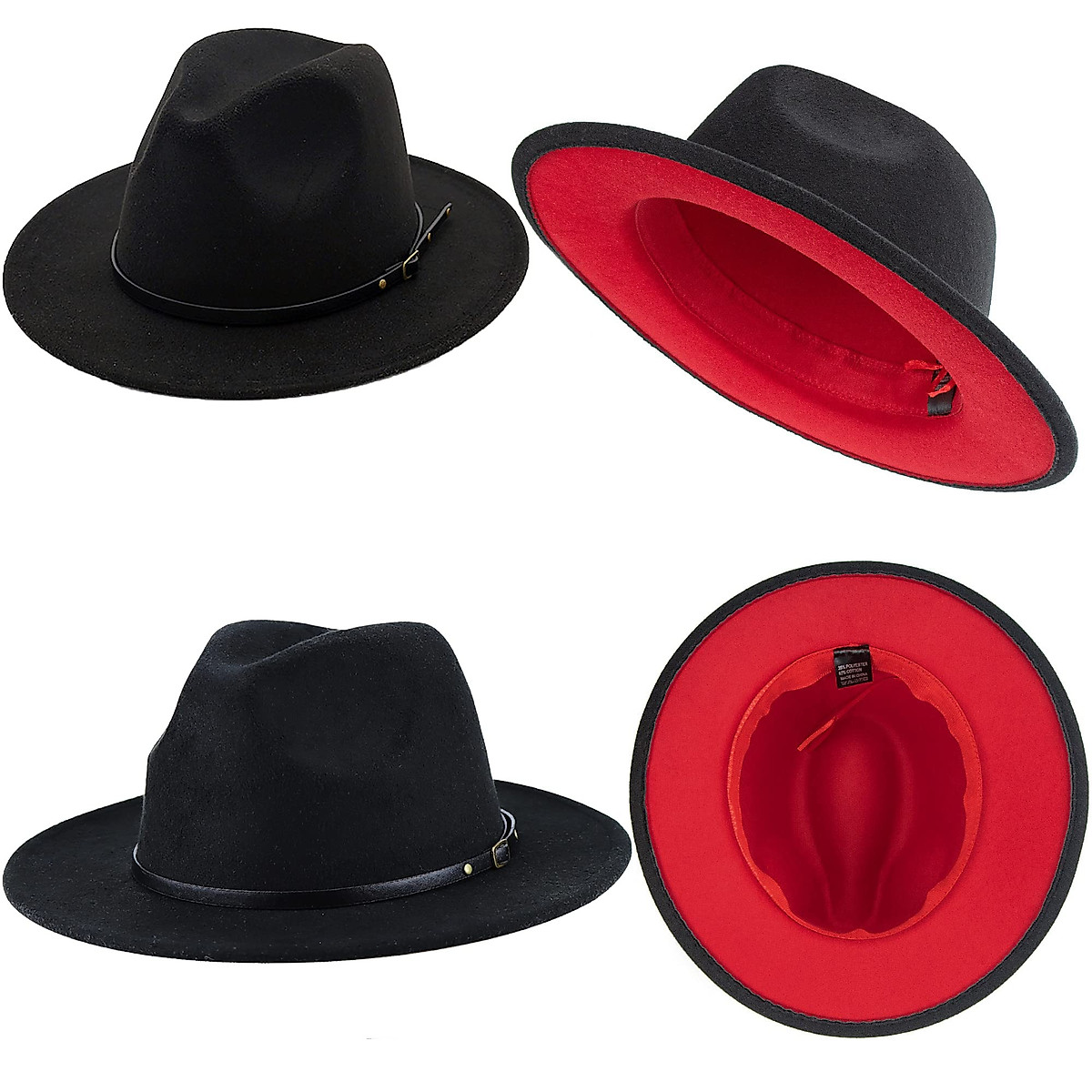 Red Bottom Fedora Hats for Men Women - Classic Black Red Panama Hat Wide Brim Two Tone Jazz Gentleman Hat
