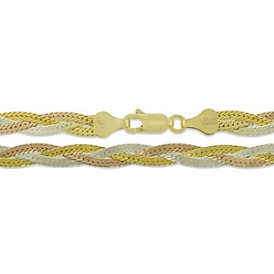 Sterling Silver Tri Braided Herringbone Necklace 5mm 925 Italy Chain 18"