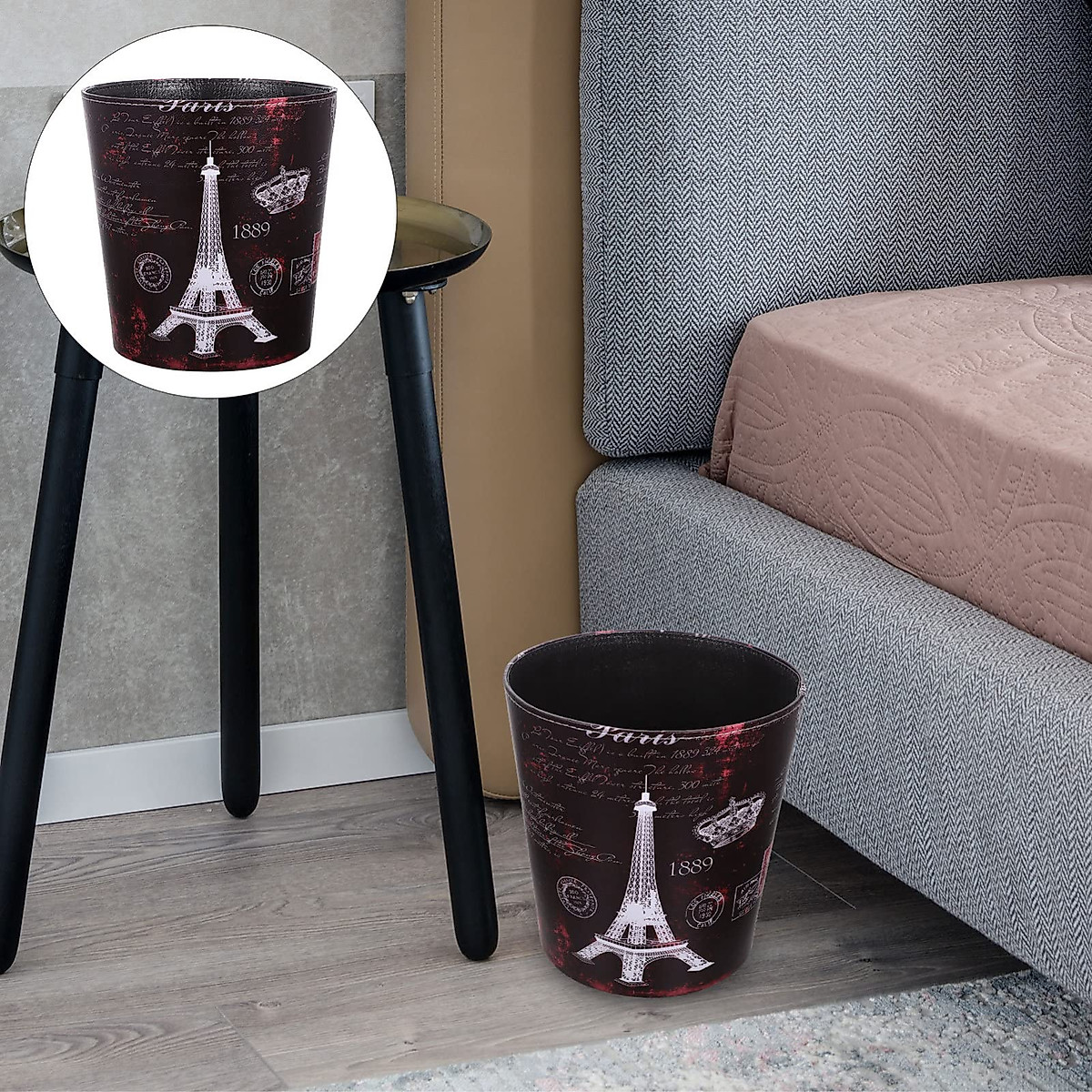 HANABASS Garbage Cans Eiffel Tower Waste Basket Kitchen Compost Bin European Style Waste Container PU Leather Trash Bin Garbage Can Storage Bucket Garbage Bin Waste Paper Basket Kitchen Compost Bin