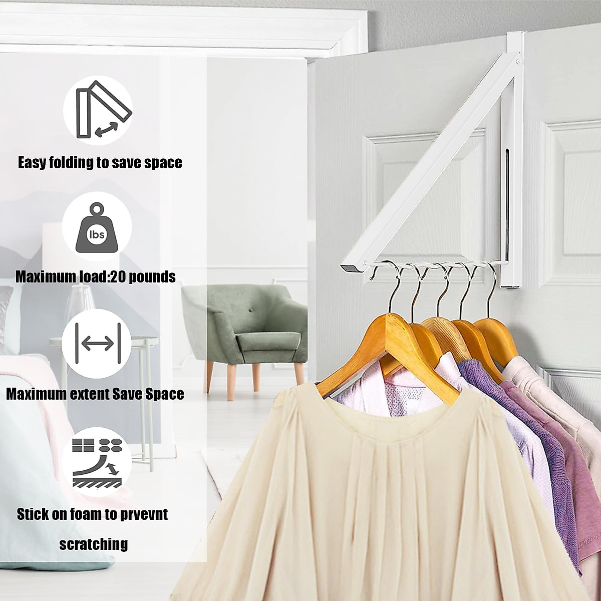 NEEGLEN Foldable Over Door Hanger - Over The Door Clothes Drying Rack - Space-Saving Over Door Organizer for Travel Bathrooms,Dorm Rooms Coat Towel Rack-1Pack